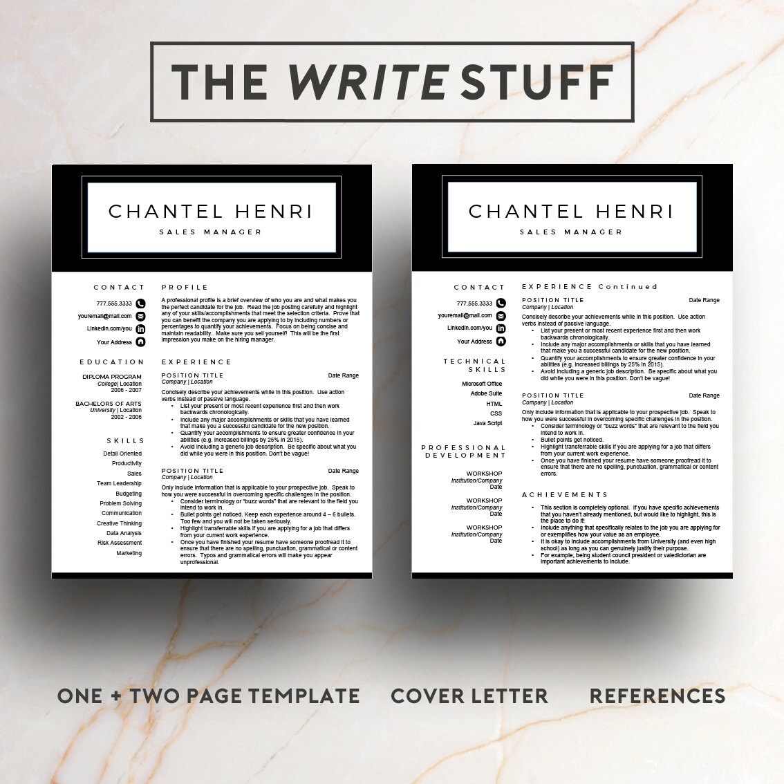 Modern Resume Template for Word & Pages (1 and 2 Page Resume, Cover ...