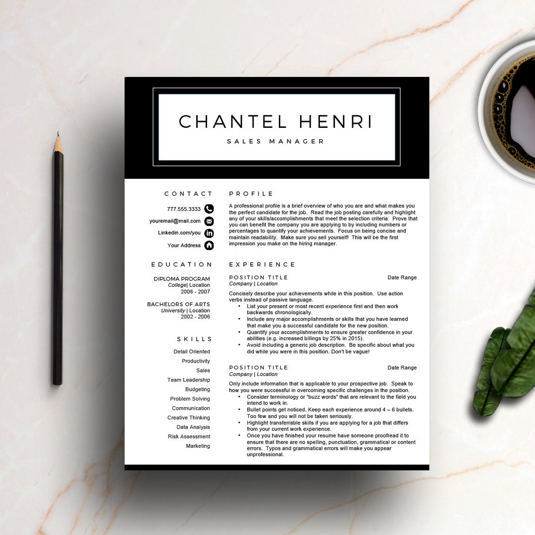 Modern Resume Template for Word & Pages (1 and 2 Page Resume, Cover ...