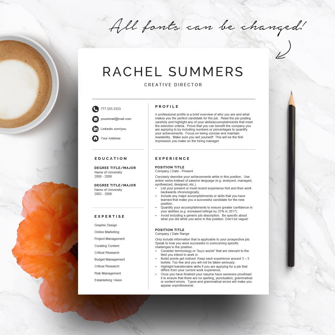 Resume Template 3 Page for Word and Pages | Cover Letter + CV Template ...