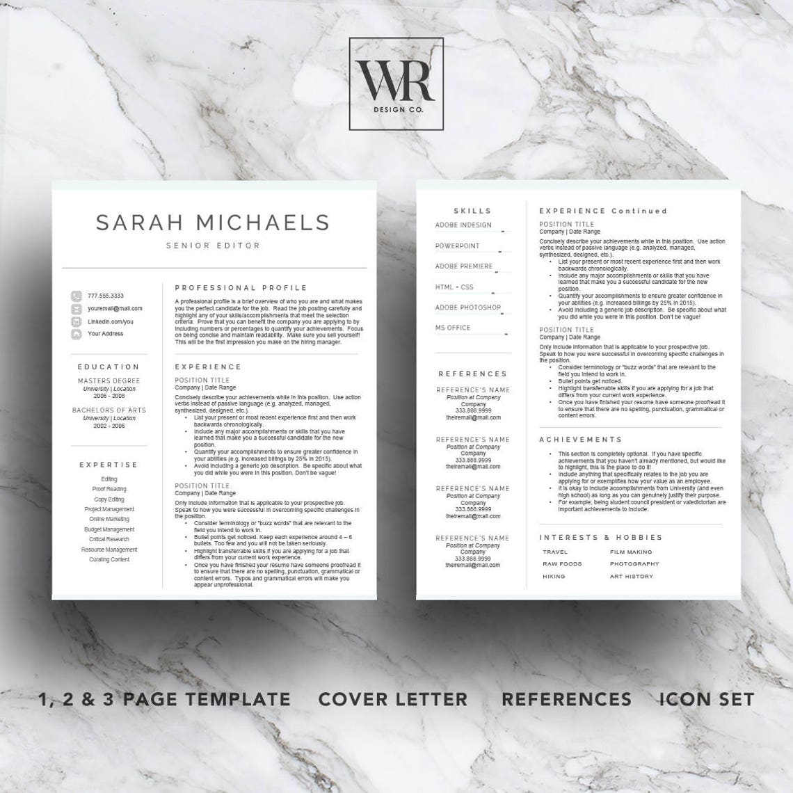 Professional Resume Template for Word & Pages CV Template 1, 2, 3 Page ...
