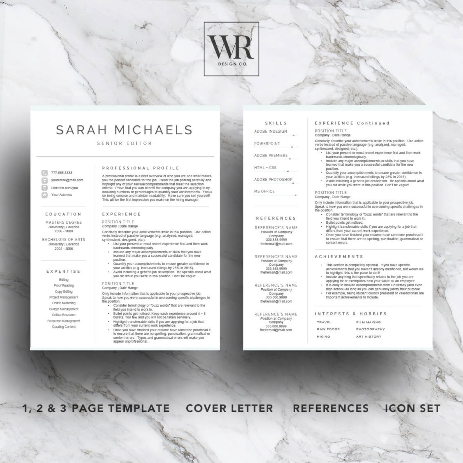 Professional Resume Template for Word & Pages | CV Template | 1, 2, 3 ...