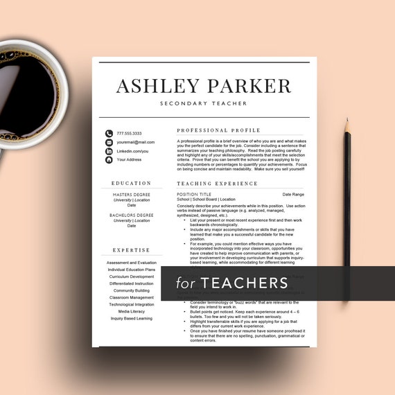 Teacher Resume Template for Word & Pages 1 2 and 3 Page | Etsy