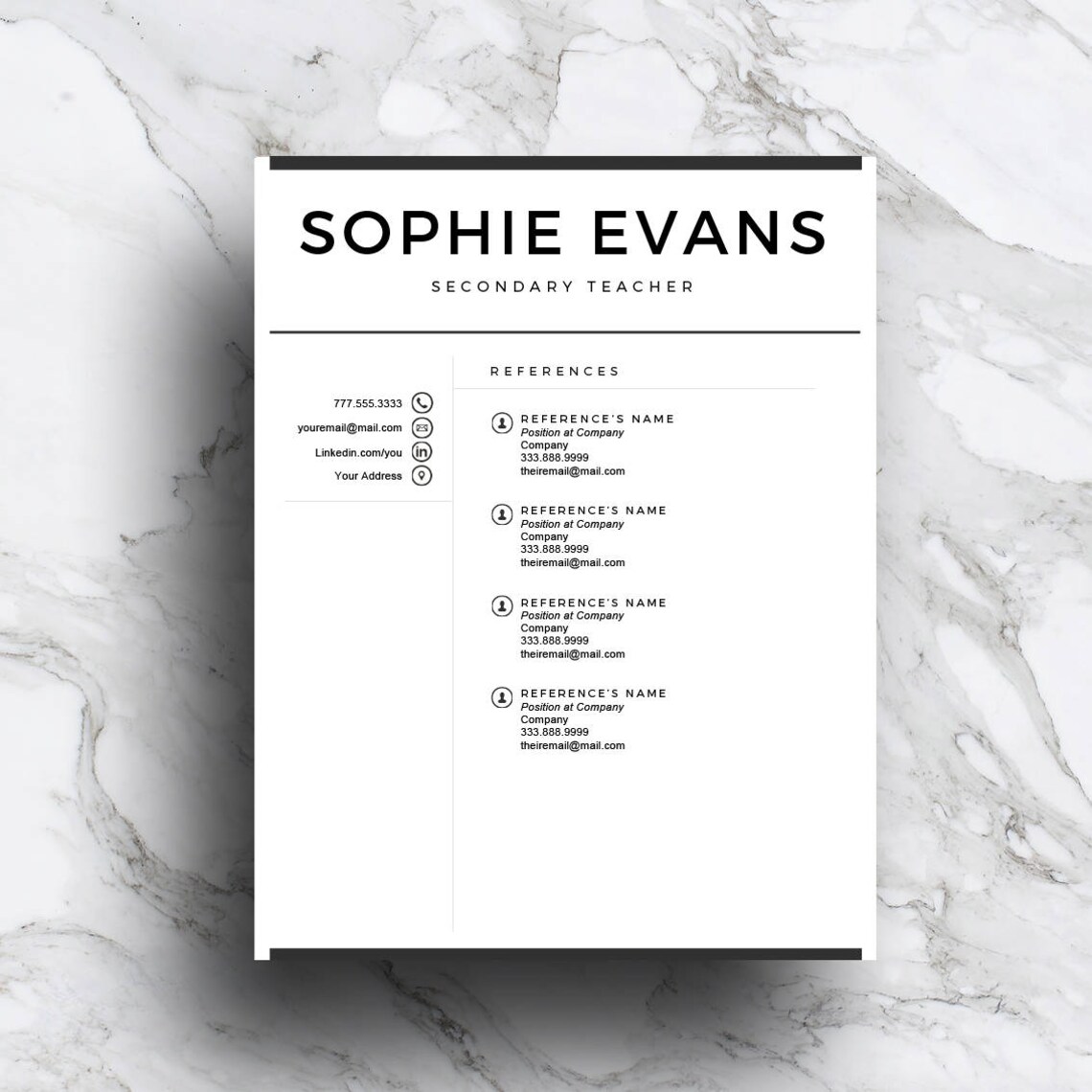Teacher Resume Template for Word Professional Resume Design With Cover ...