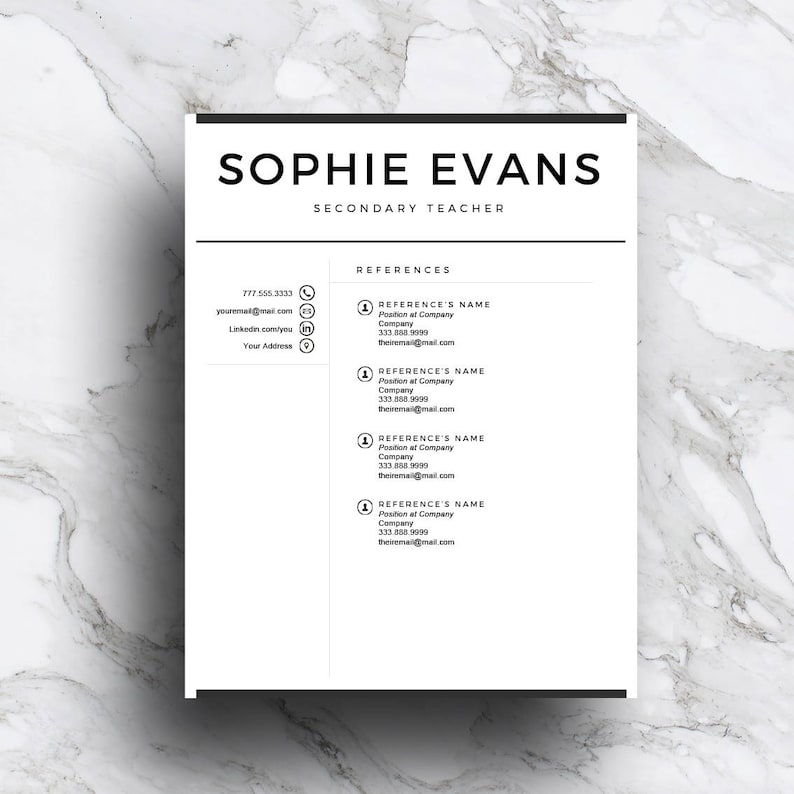 Teacher Resume Template for Word Professional Resume Design With Cover ...
