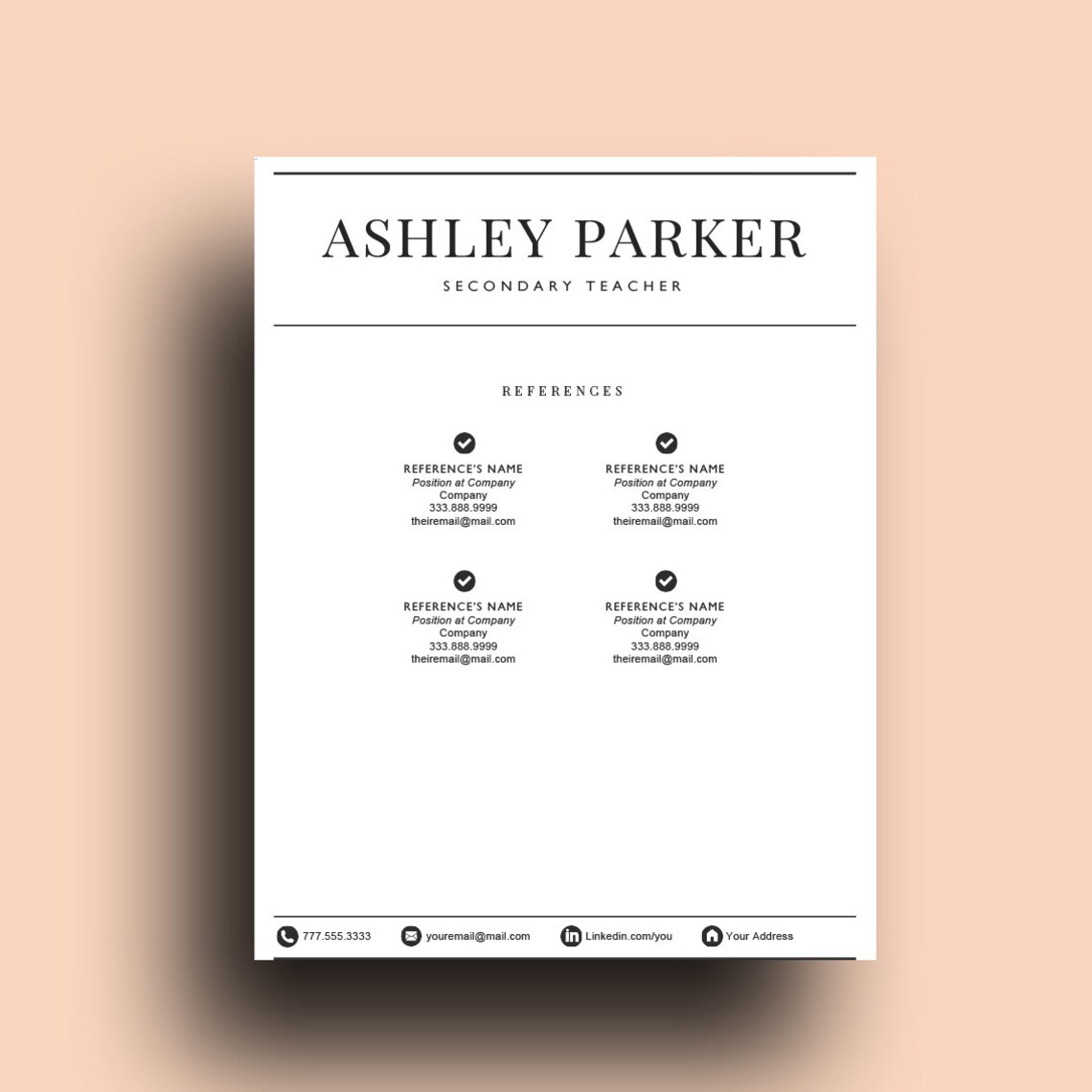 Teacher Resume Template for Word & Pages (1, 2 and 3 Page Resume ...