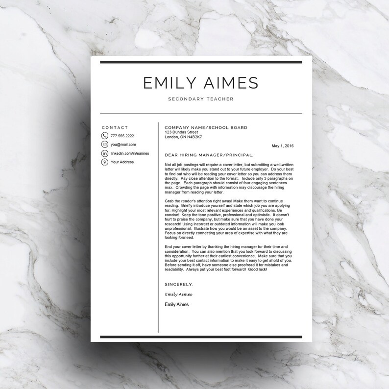 Teacher Resume Template for Word & Pages (1, 2 and 3 Page Resume ...