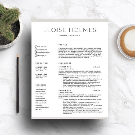 Modern Resume Template for Word & Pages Gray CV Template 1 - Etsy Canada