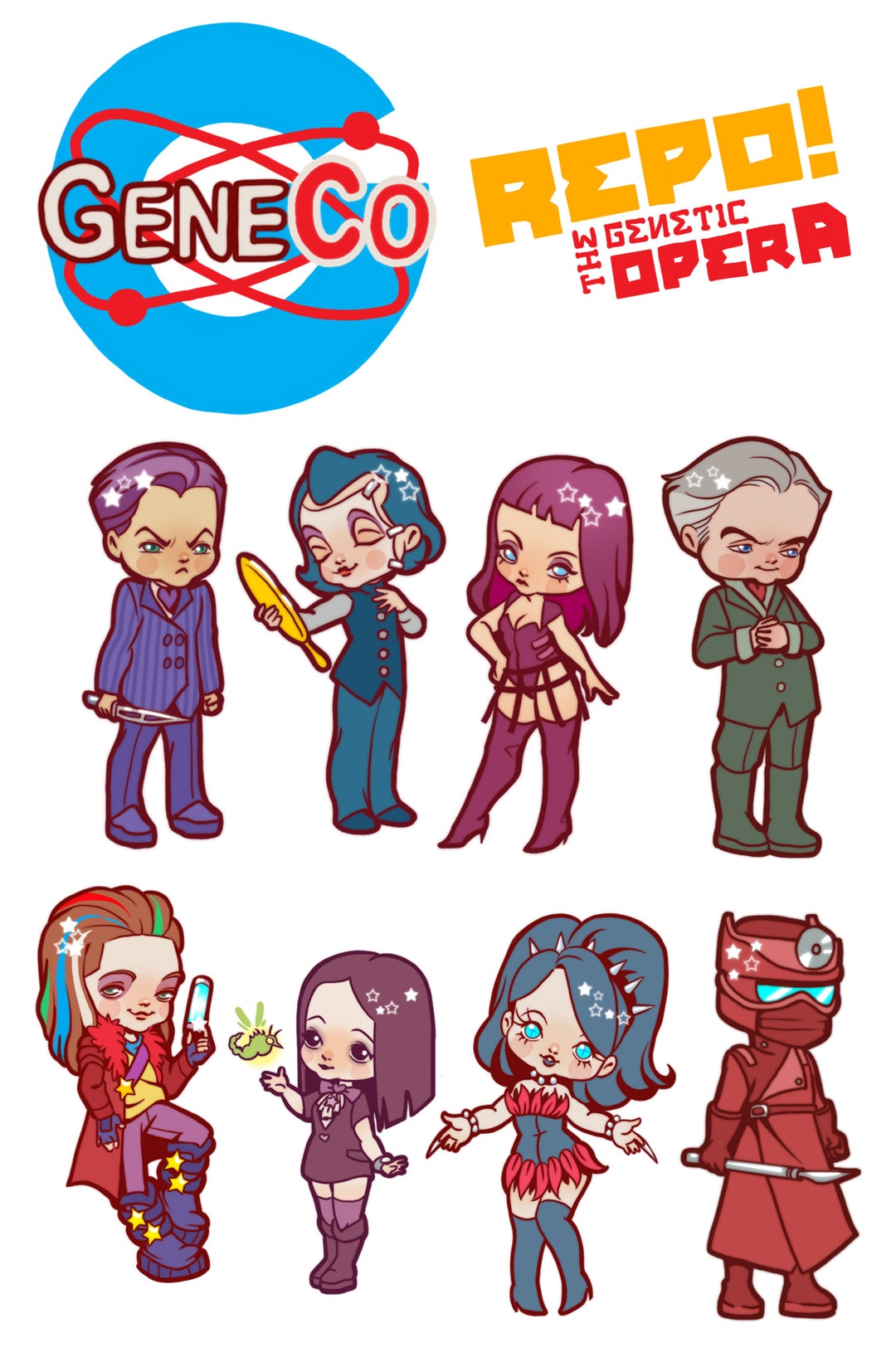 Repo! the Genetic Opera Chibi Characters Sticker Sheet - Etsy