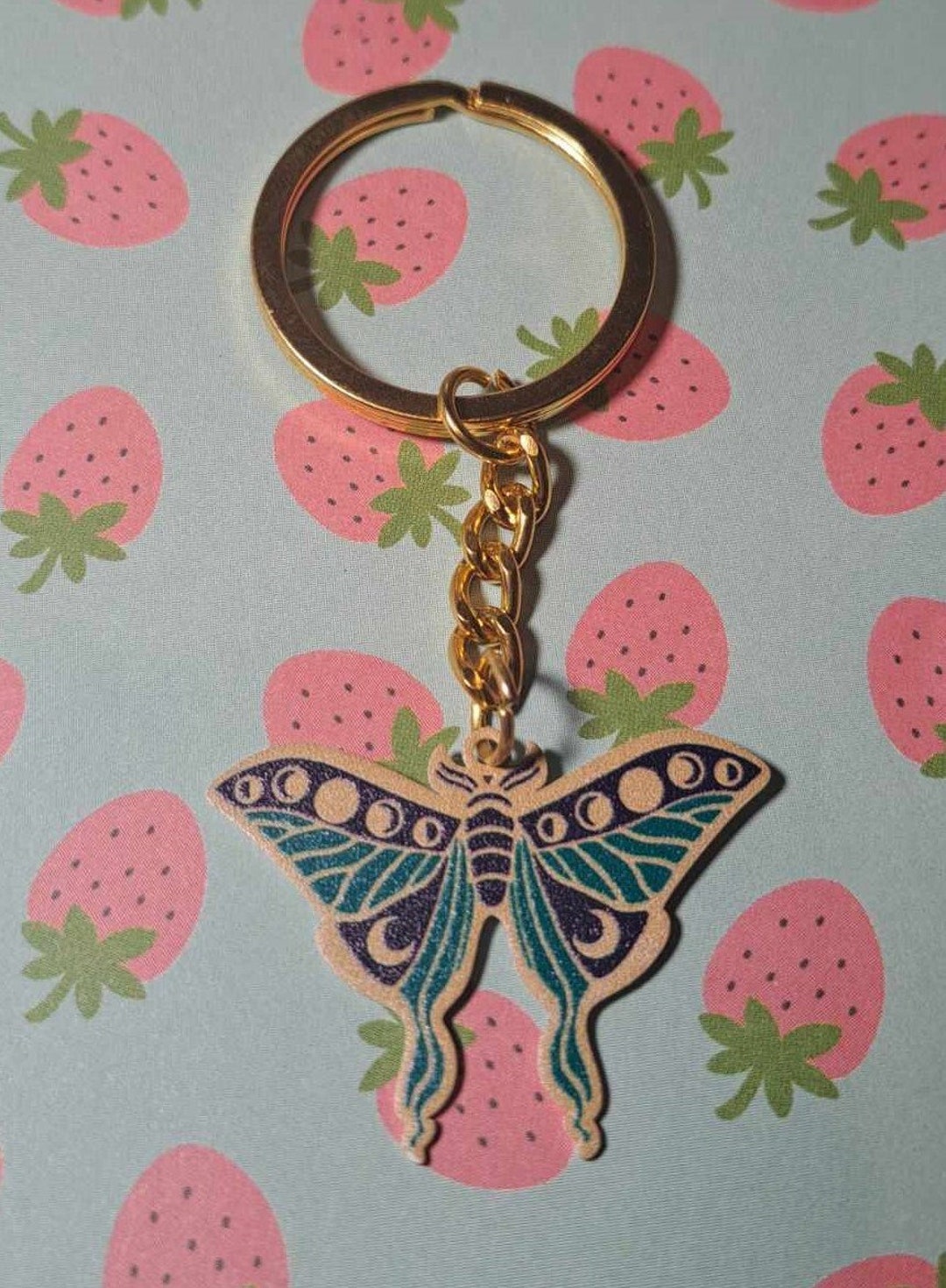 Gold Moth With Moon Phases Keychain - Etsy