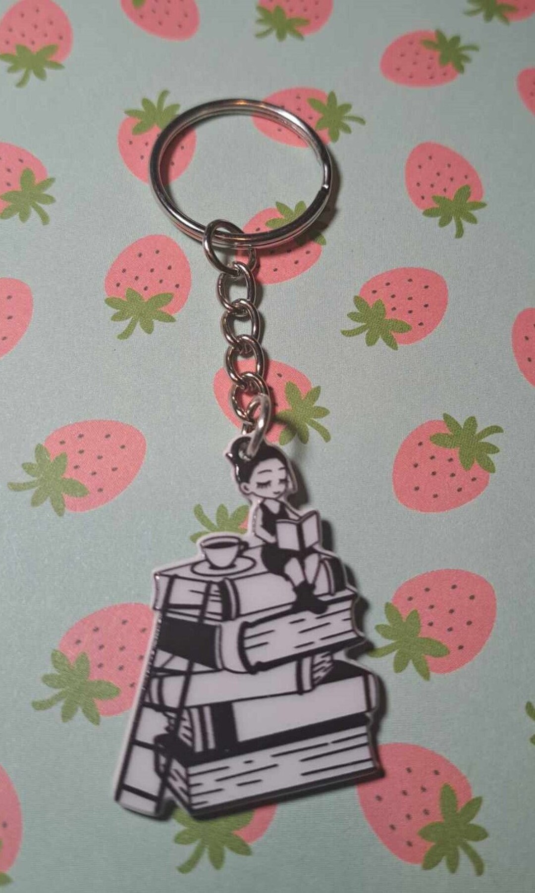 Girl Reading on a Stack of Books Keychain - Etsy