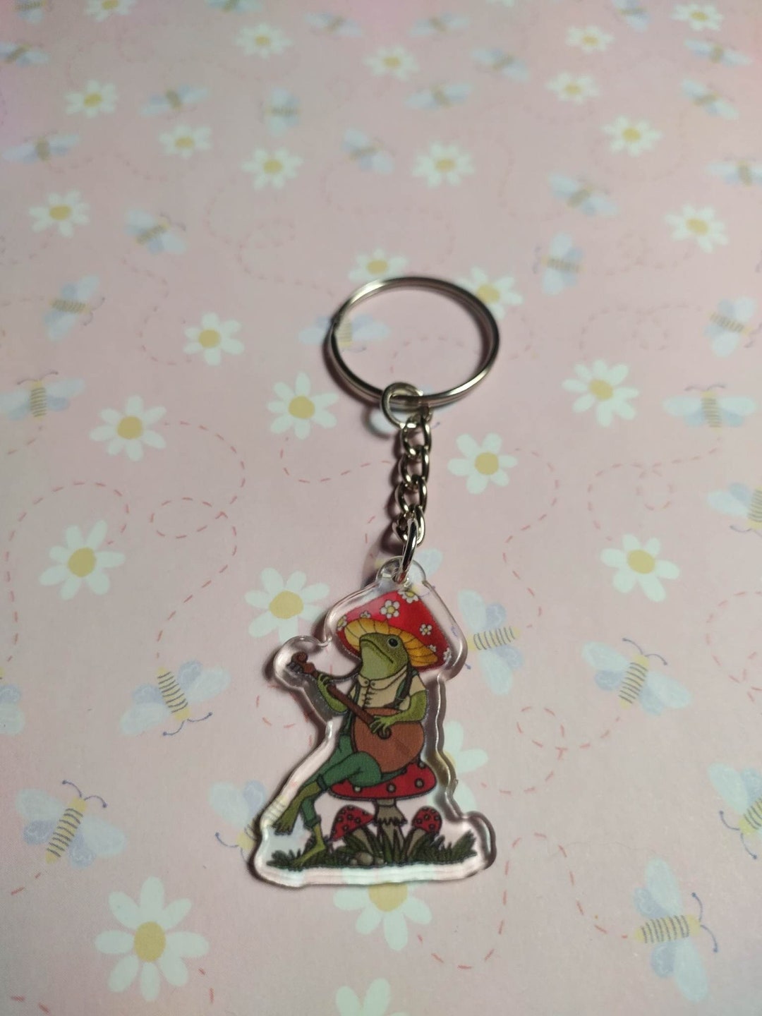 Frog With Banjo on Mushroom Keychain - Etsy