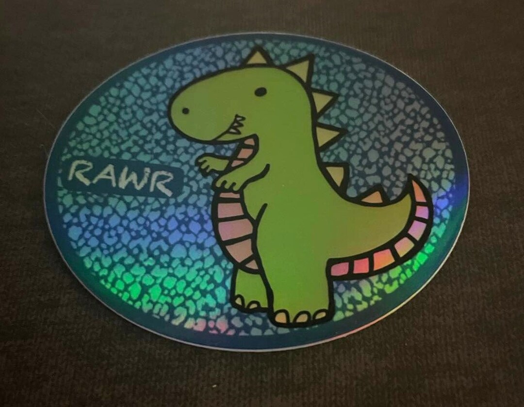 Holographic Dinosaur Rawr Waterproof Vinyl Sticker - Etsy