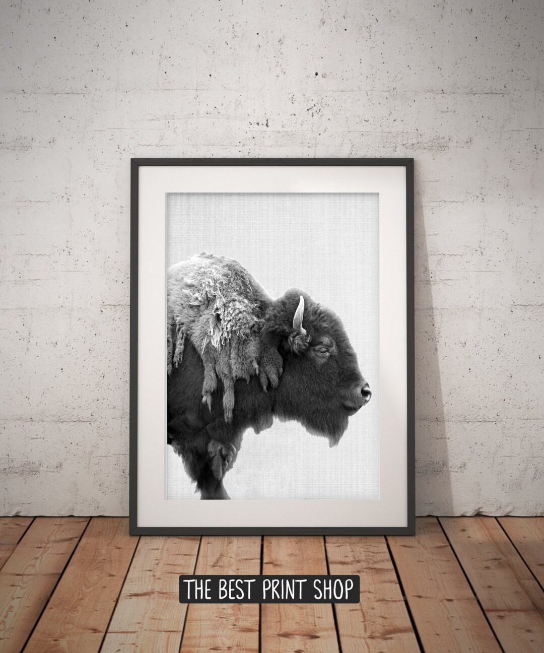 Buffalo Print, Bison Wall Art, Black and White Buffalo, Modern Minimal ...