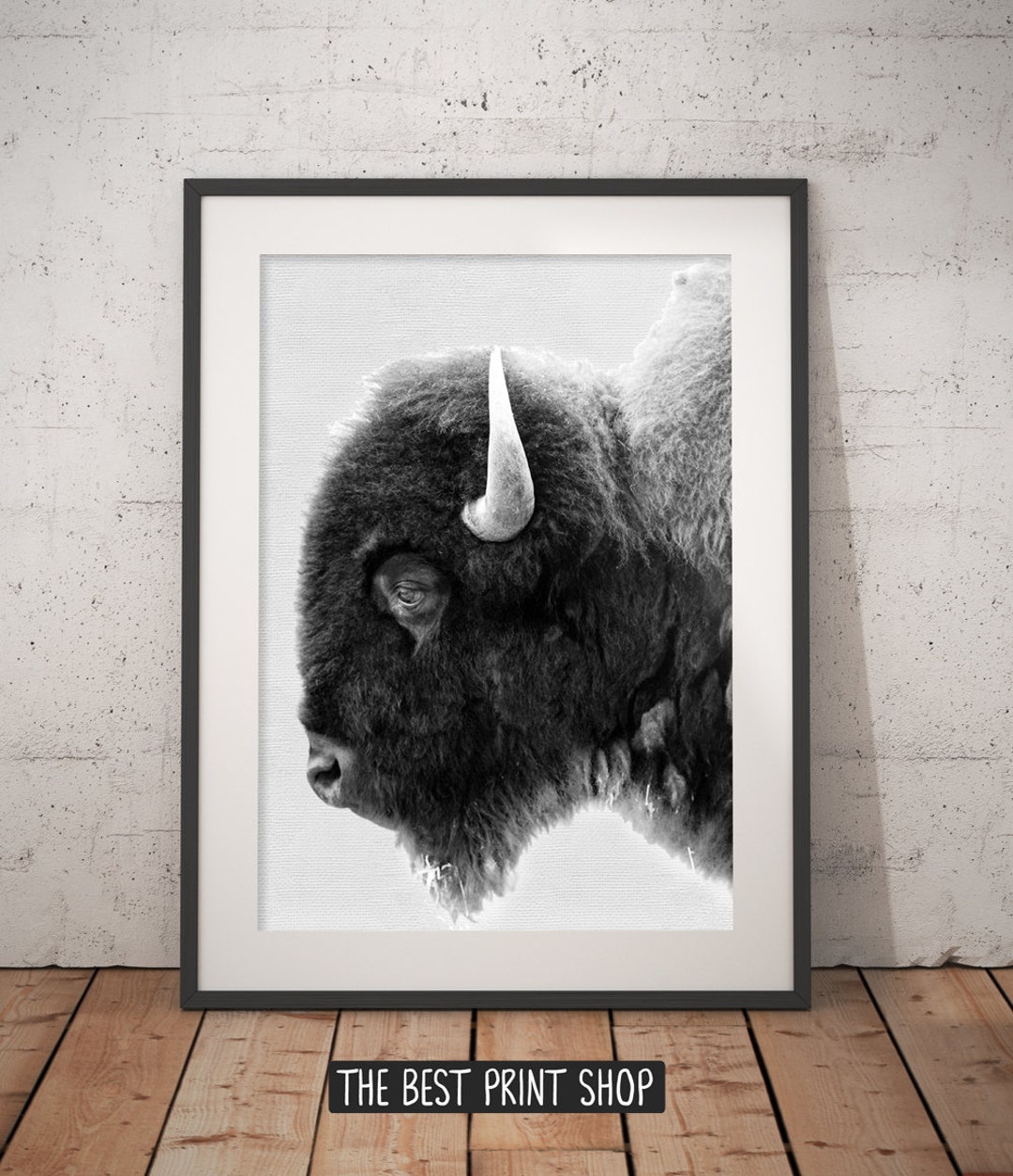Buffalo Print, Bison Wall Art, Black and White Buffalo, Modern Minimal ...