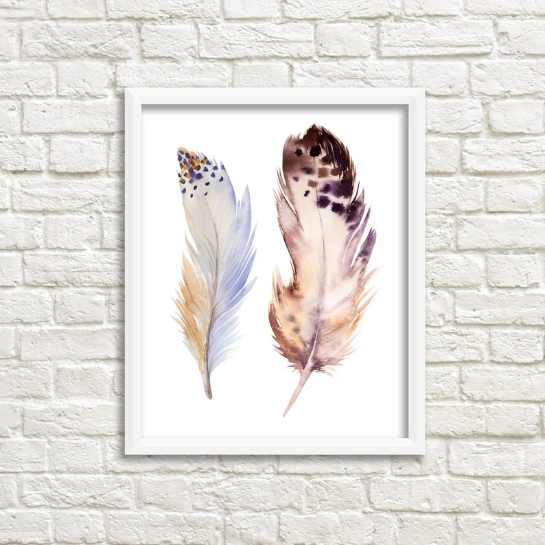 Printable Art Feather Print, Two Feather Art, Boho Wall Art, Feather ...