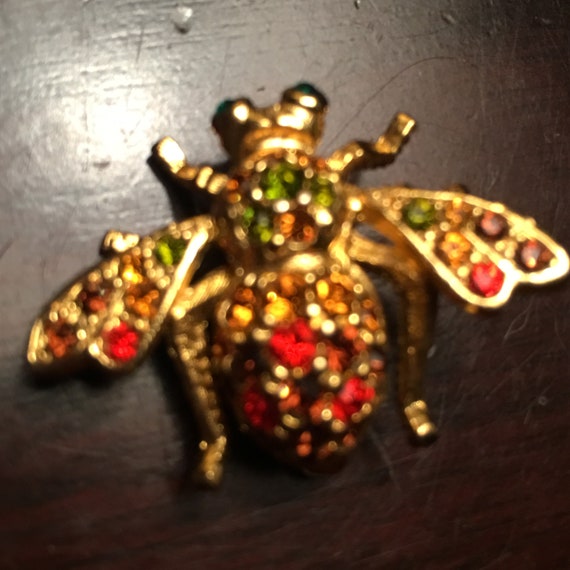 Joan Rivers Signed Bee Brooch Gold Tone Multicolored… - Gem