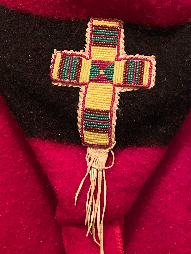 Vintage Wool Beaded Capote Hooded Coat Red Black Hooded Blanket Western ...