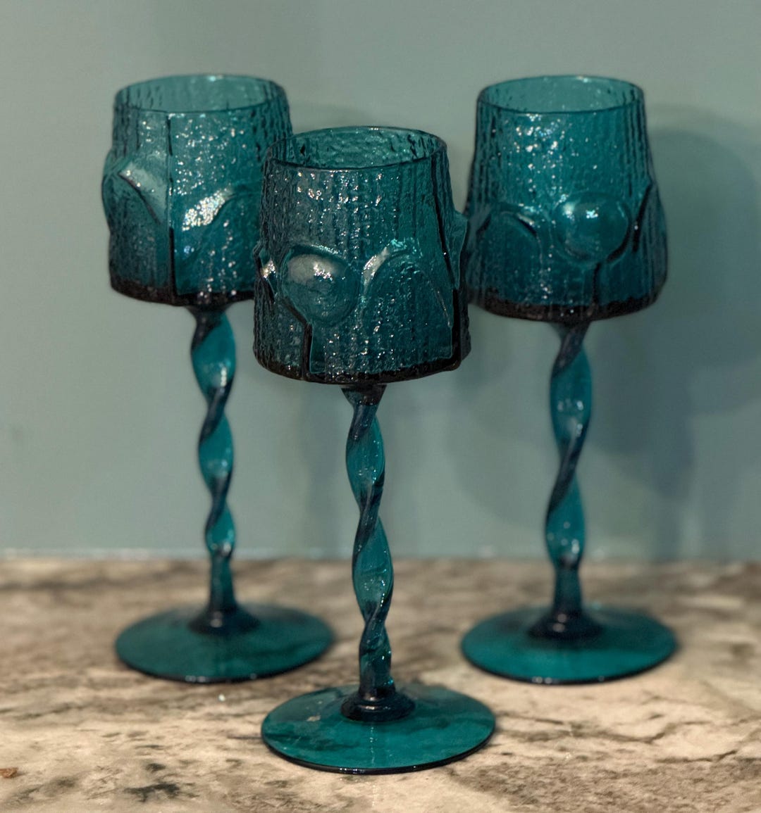VTG (3) 1963 Wayne Husted Stelvia Glass.medieval Antigua Sapphire ...