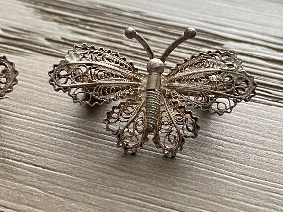 2 Vintage Sterling Silver Filigree Butterfly Brooch P… - Gem