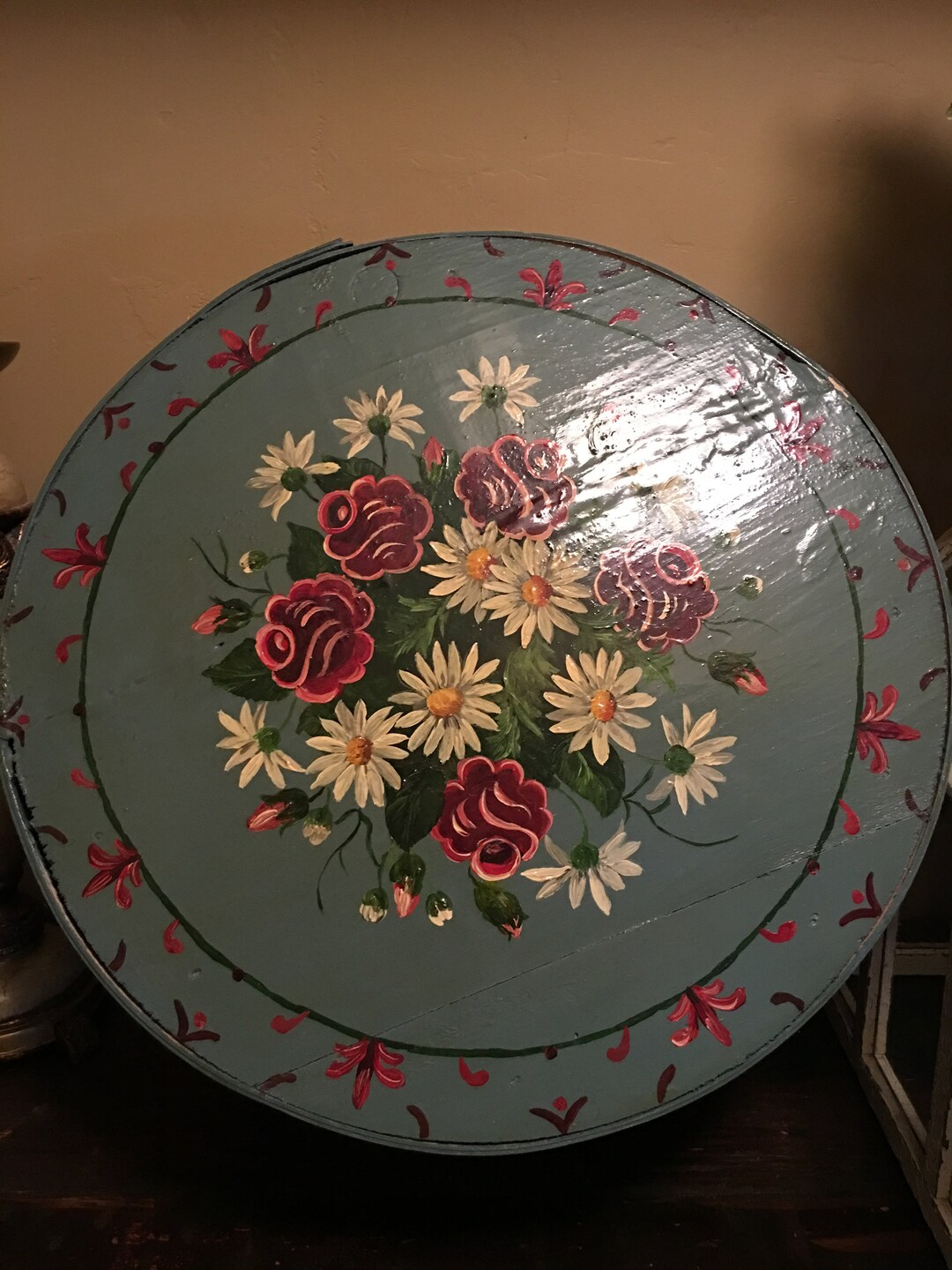Hand Painted Antique Cheese Box Floral Design Signed 1960s - Etsy