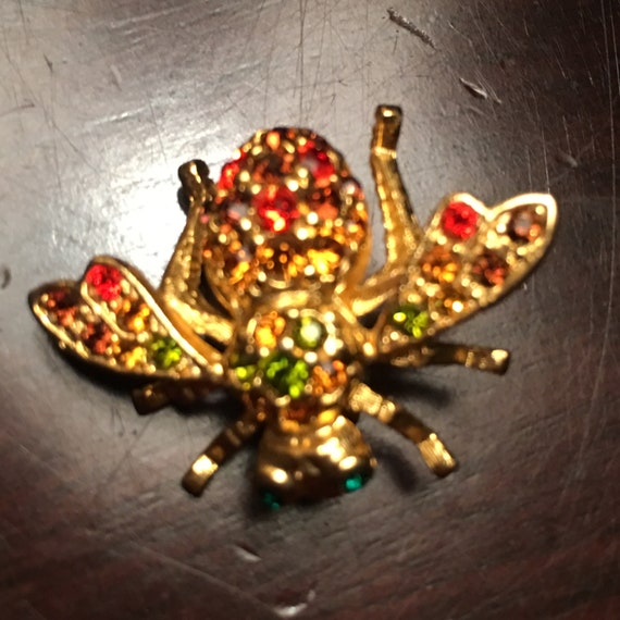 Joan Rivers Signed Bee Brooch Gold Tone Multicolored… - Gem