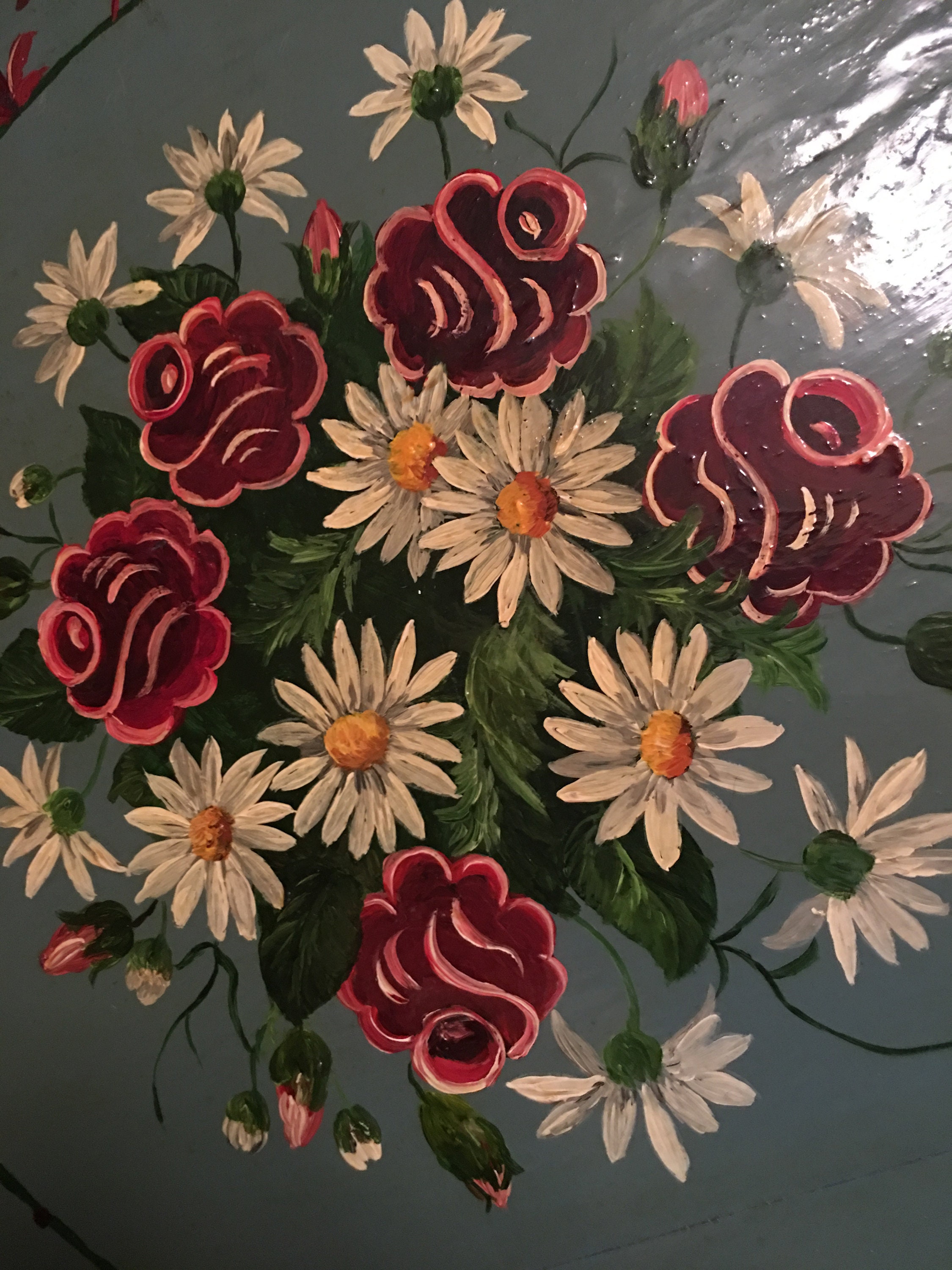 Hand Painted Antique Cheese Box Floral Design Signed 1960s - Etsy