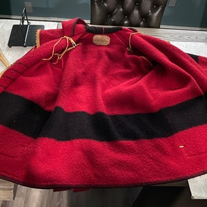 Vintage Wool Beaded Capote Hooded Coat Red Black Hooded Blanket Western ...
