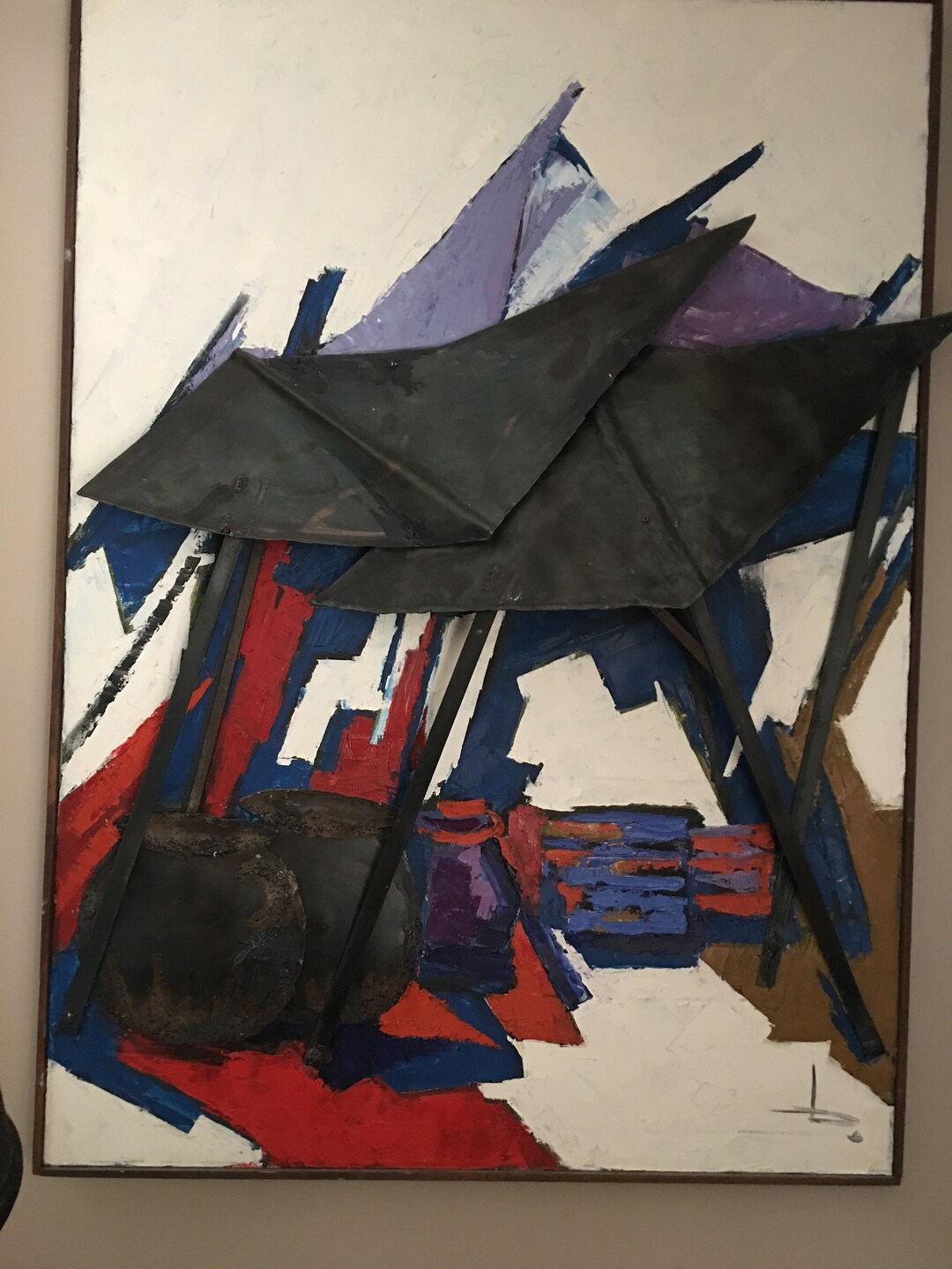 Rene Brochard, Oil and Metal Collage on Board Mixed Media Midcentury 36 ...