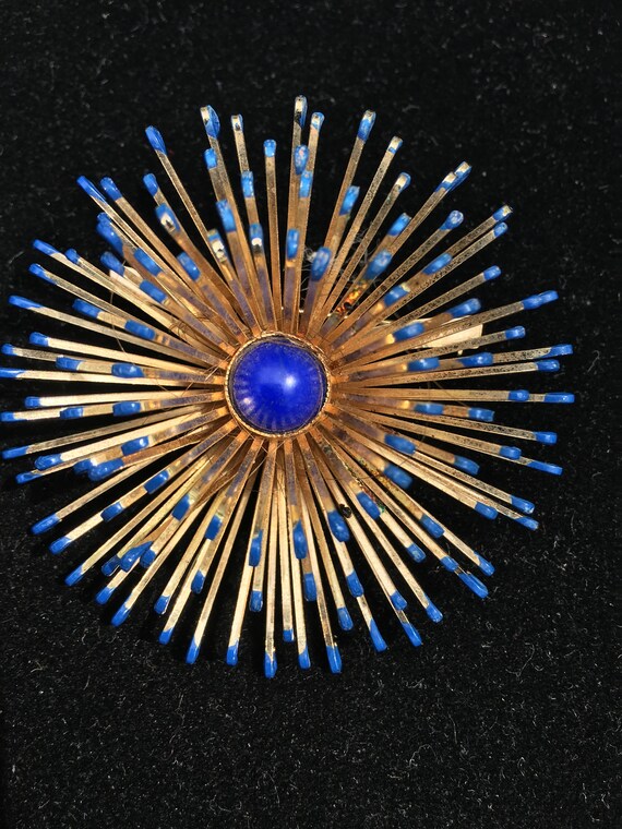 Vintage MidCentury Sunburst gold tone & Blue Enamel P… - Gem