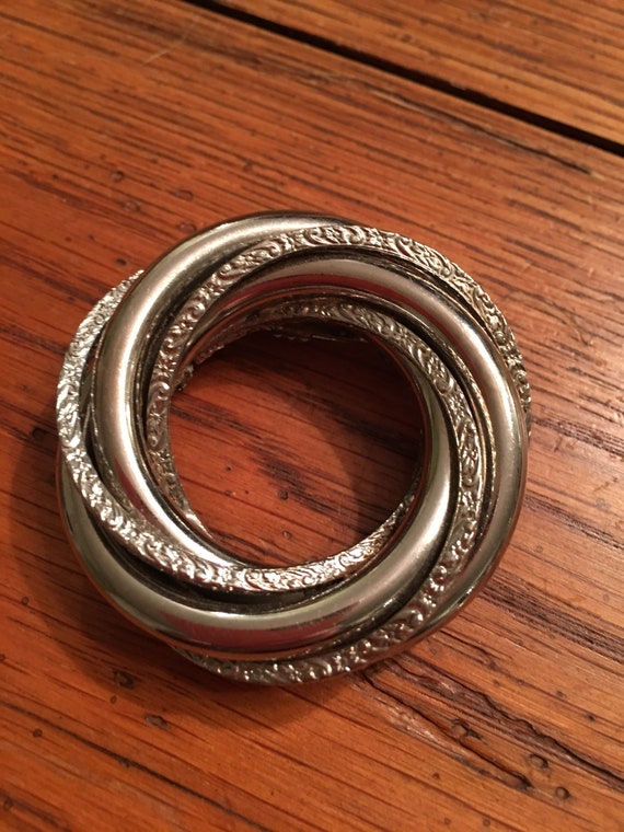 Vintage Large Round Spiral Layered Silver tone Pin Br… - Gem