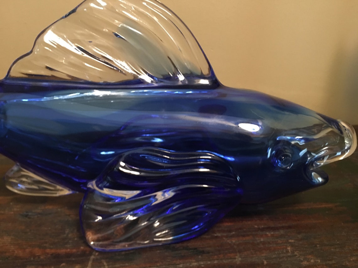 Crystal Blue Glass Koi Fish France Cristal Darques 11 - Etsy