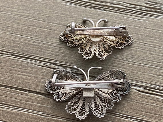 2 Vintage Sterling Silver Filigree Butterfly Brooch P… - Gem