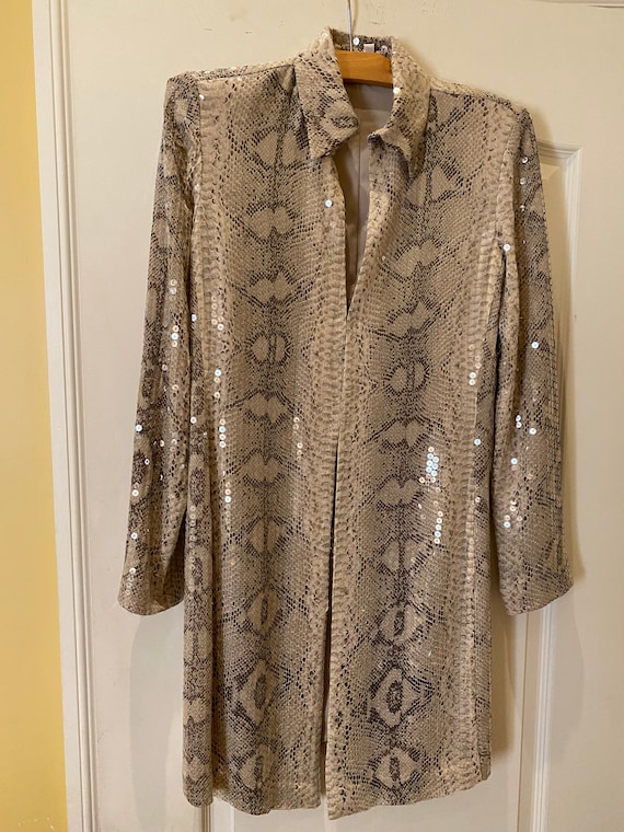Vintage Long Silk Jacket Reptile Print Basix II 1990s - Gem