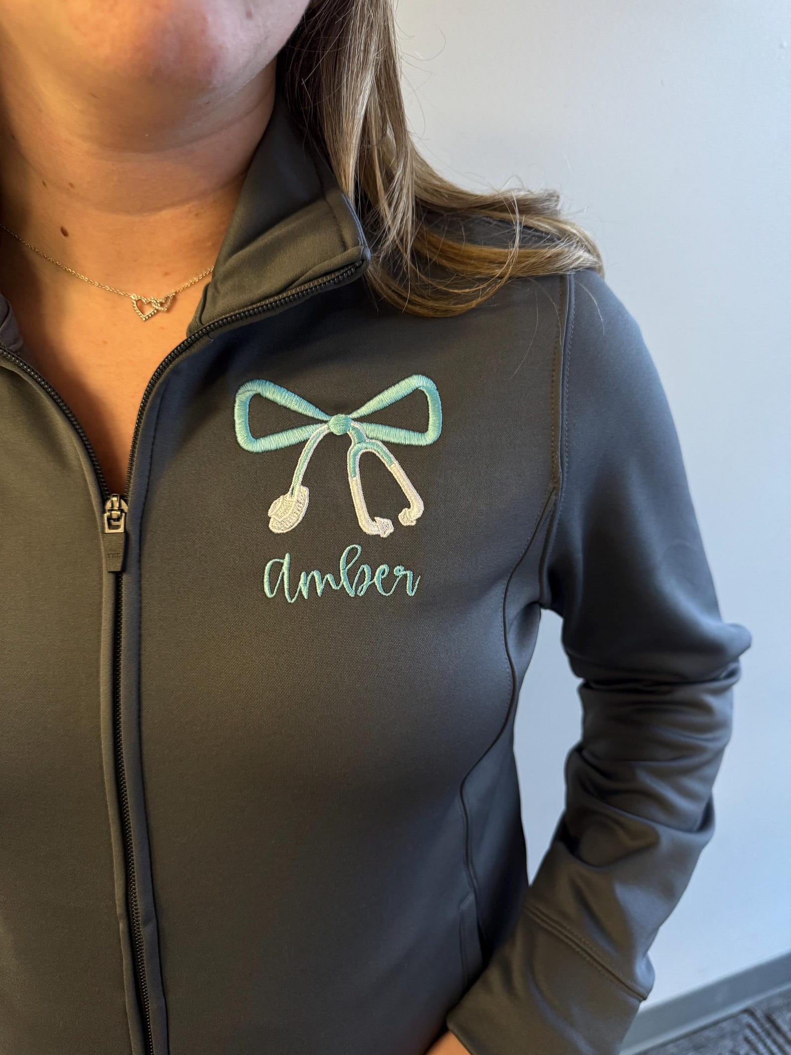 Custom Embroidered Nurse Jacket: Bow Stethoscope Design, Personalized ...