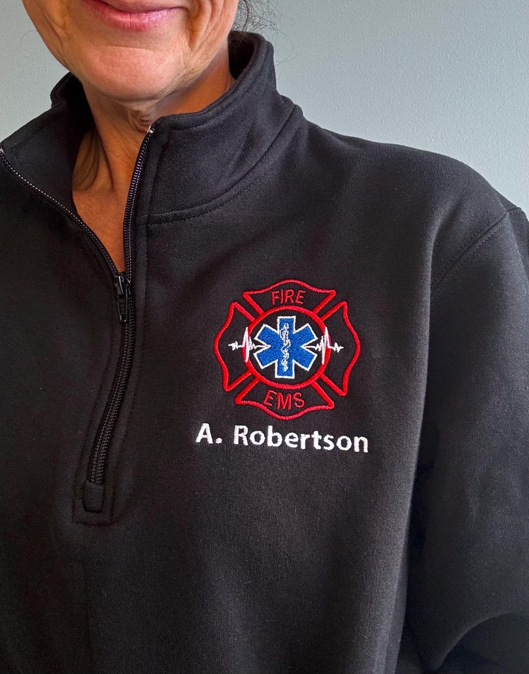Personalized Firefighter EMS Quarter Zip Sweatshirt: Custom Fire ...