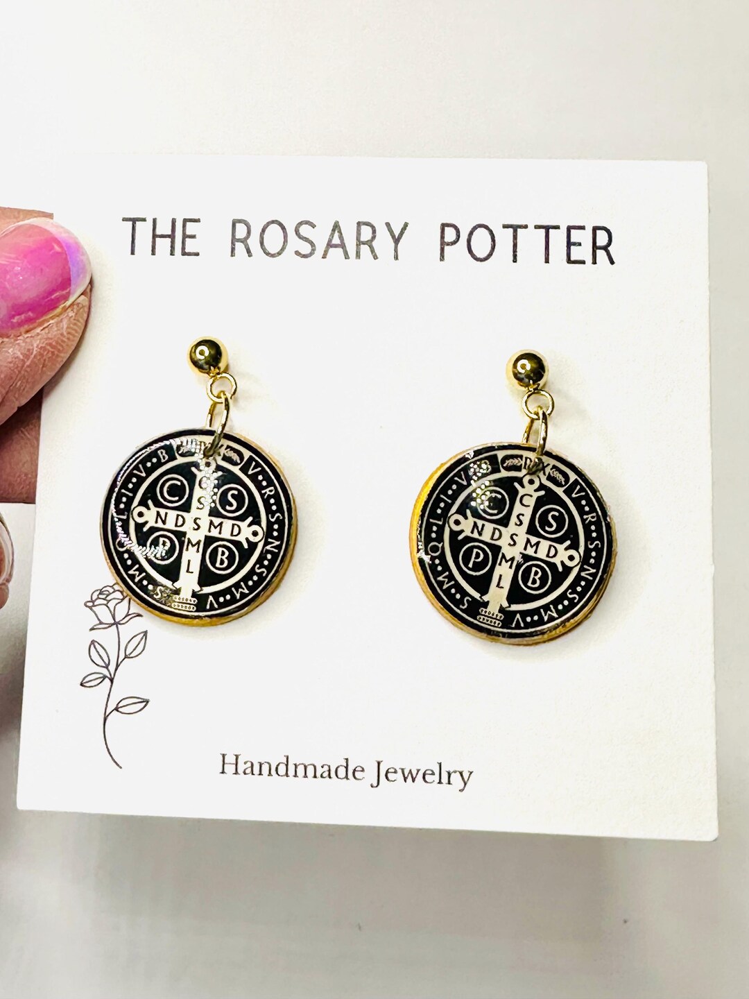 Saint Benedict Handmade Catholic Clay Earrings | Gold Post - Etsy