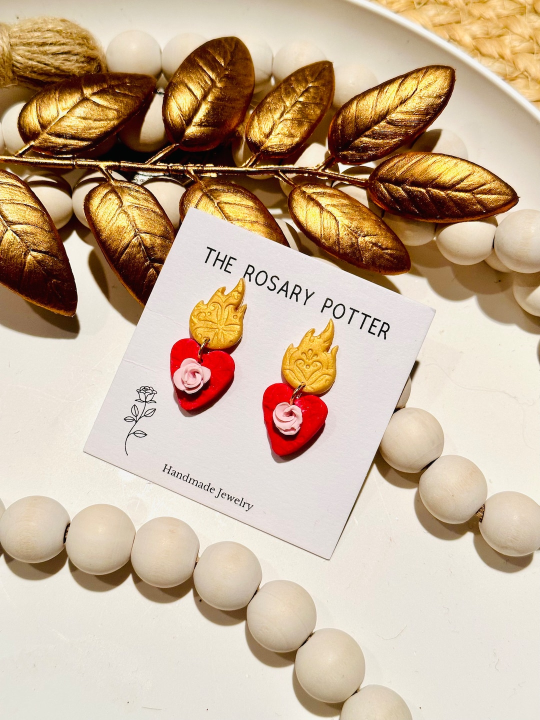 Immaculate Heart of Mary Handmade Catholic Clay Earrings | Gold Post ...