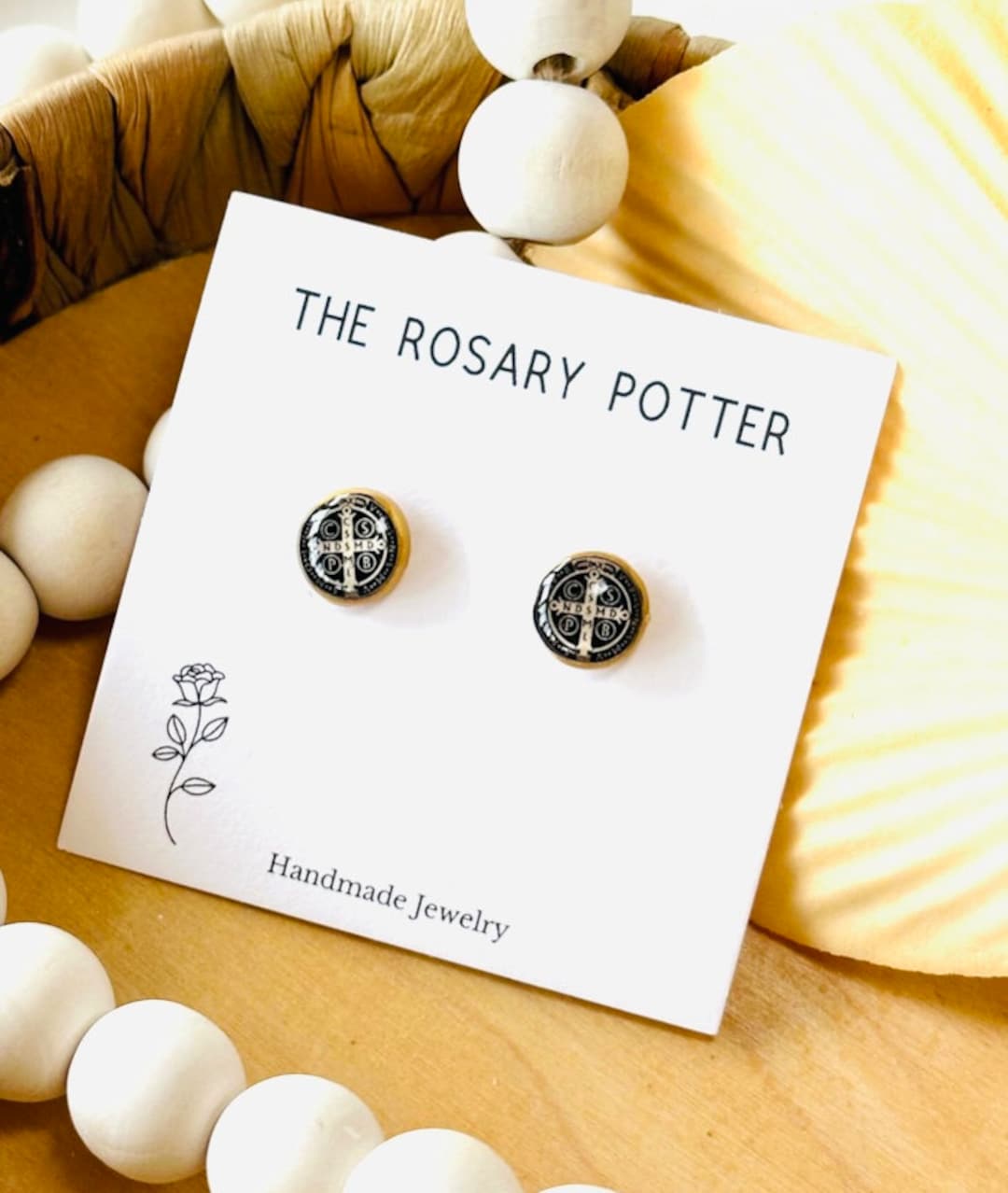 Saint Benedict Handmade Stud Earrings, Confirmation Gift , Catholic ...