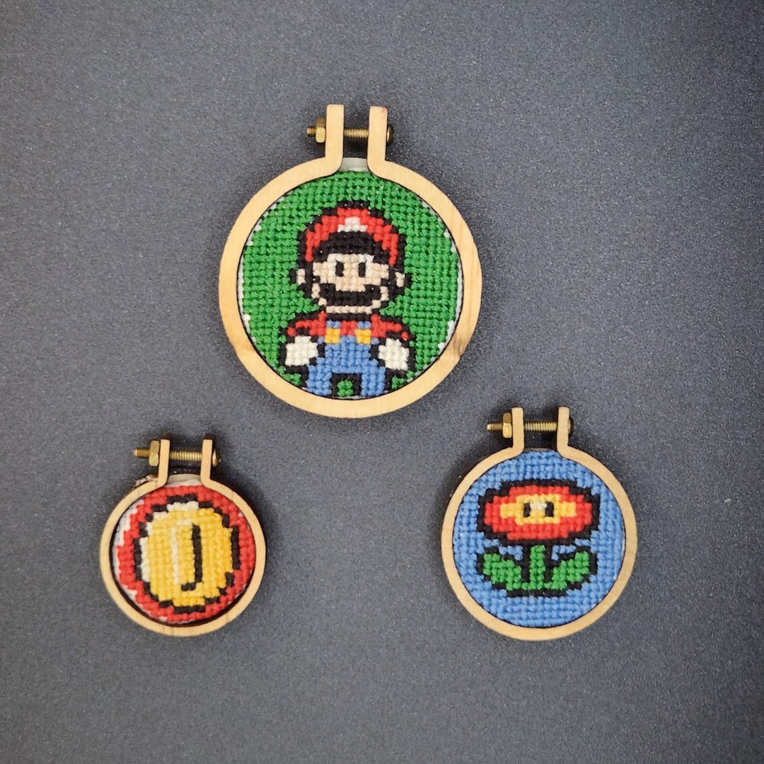 Miniature Cross Stitch Magnets - Mario Theme - Set of 3 - Pixel Art - 8 ...
