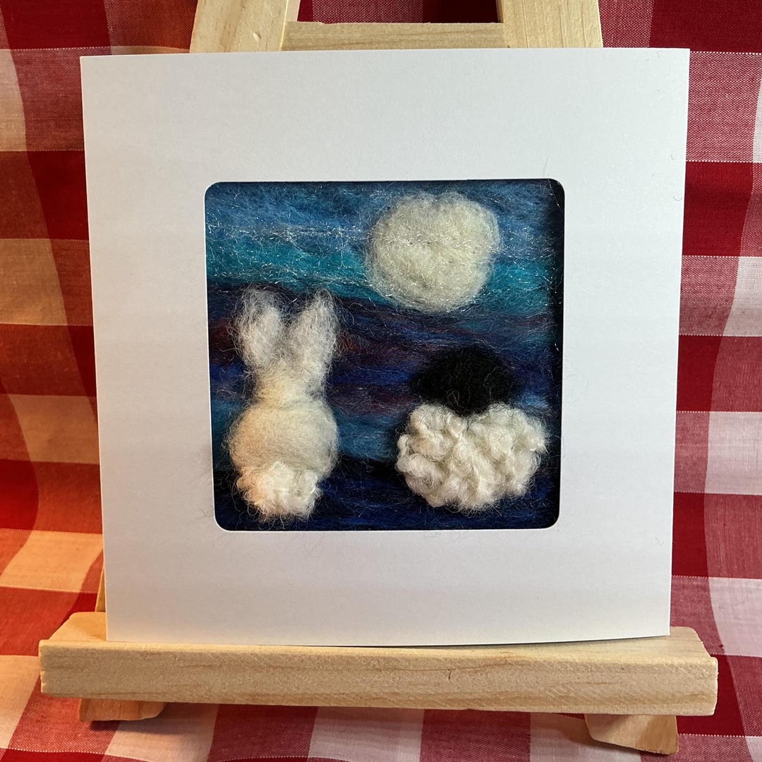 Needle Felted Rabbit Sheep and Moon - Etsy