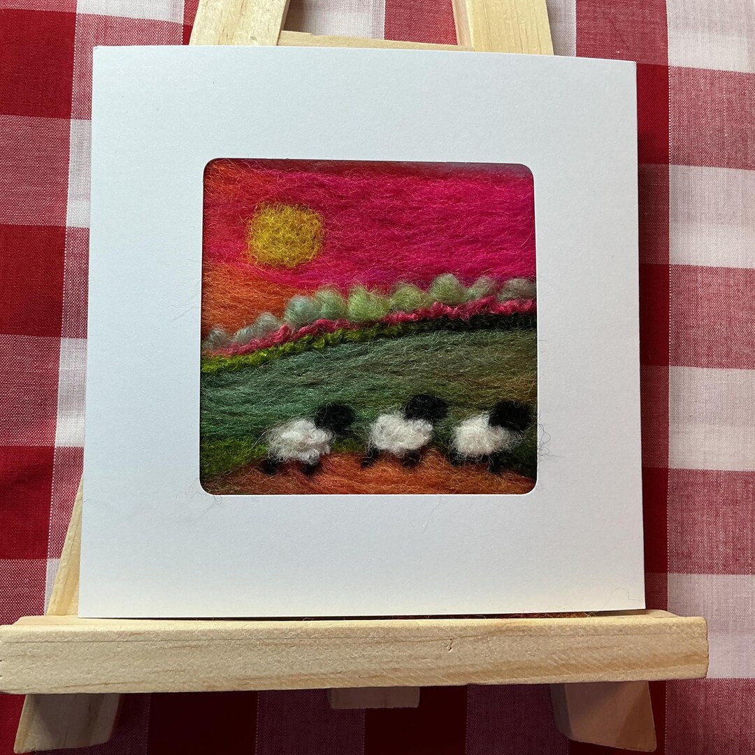 Needle Felted Wool Art Card : Three Little Sheep - Etsy