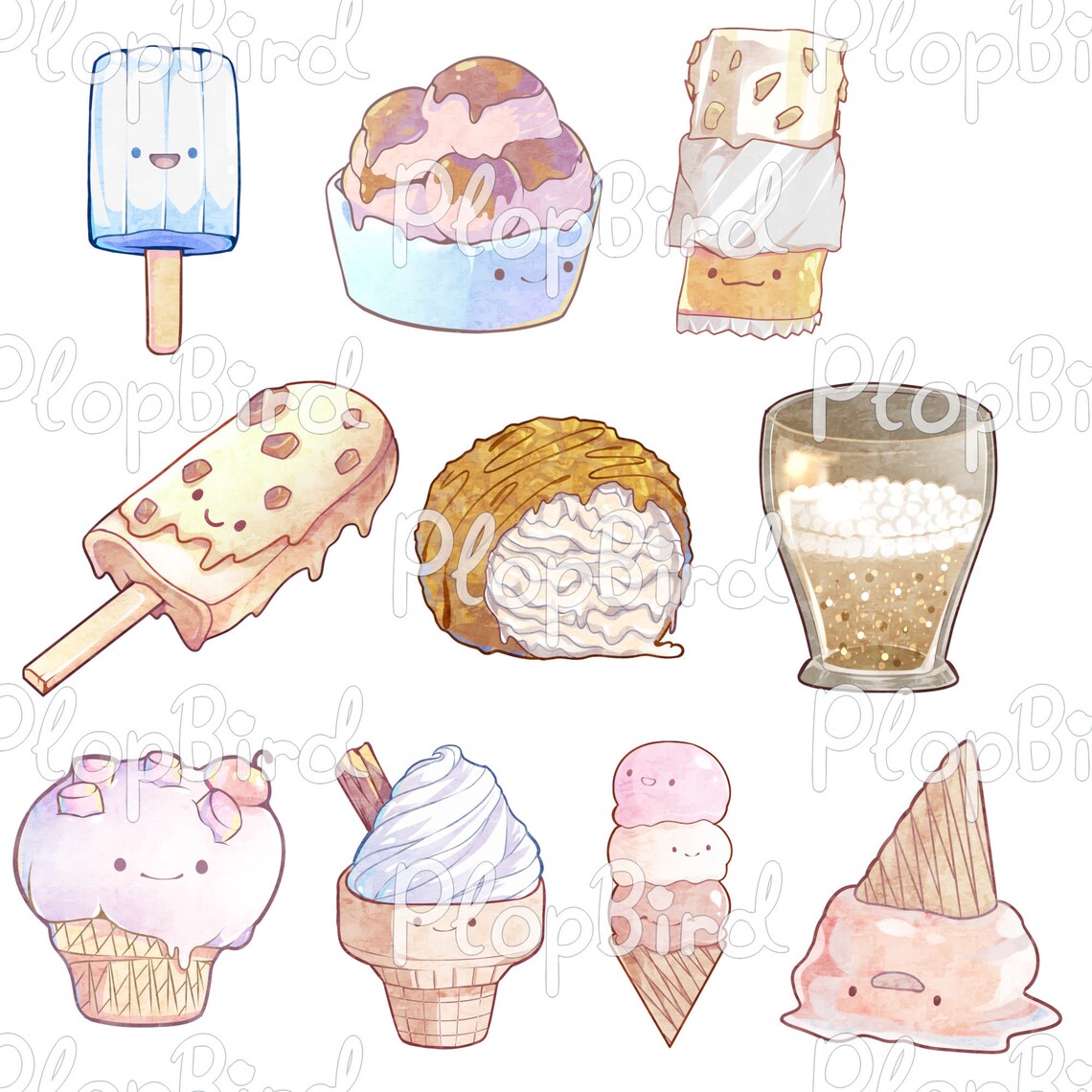 Cute Ice Cream Clipart 10 Images, Digital Art, Instant Download, 350DPI ...