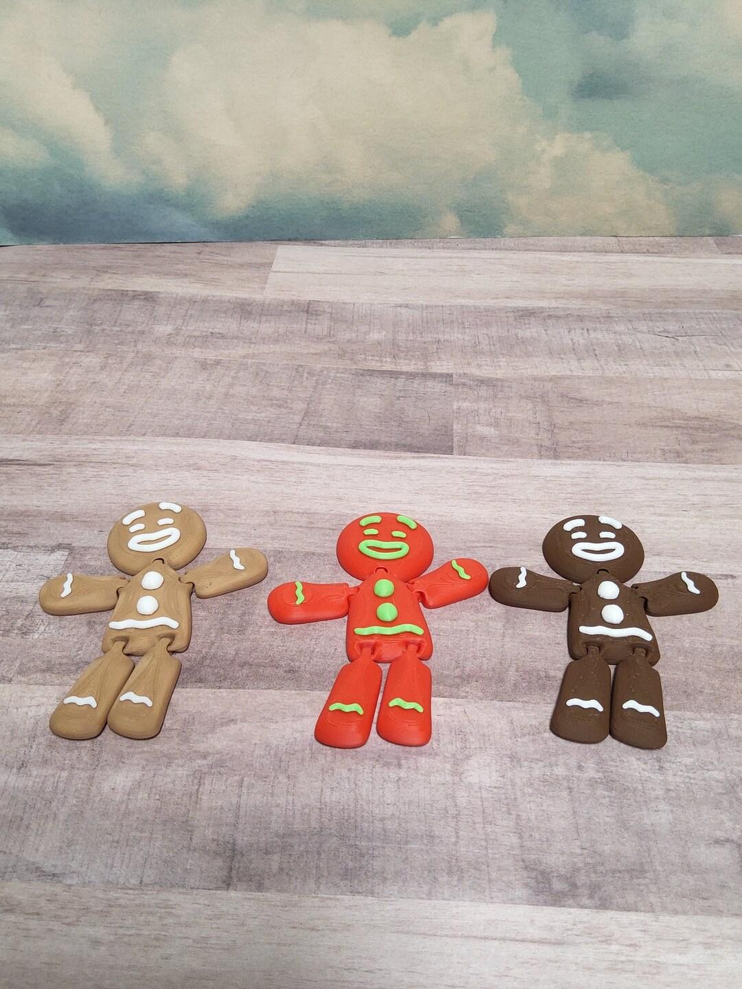 Gingerbread Man Ornament Flexi Factory 3D Printed Articulated Set of 3 ...