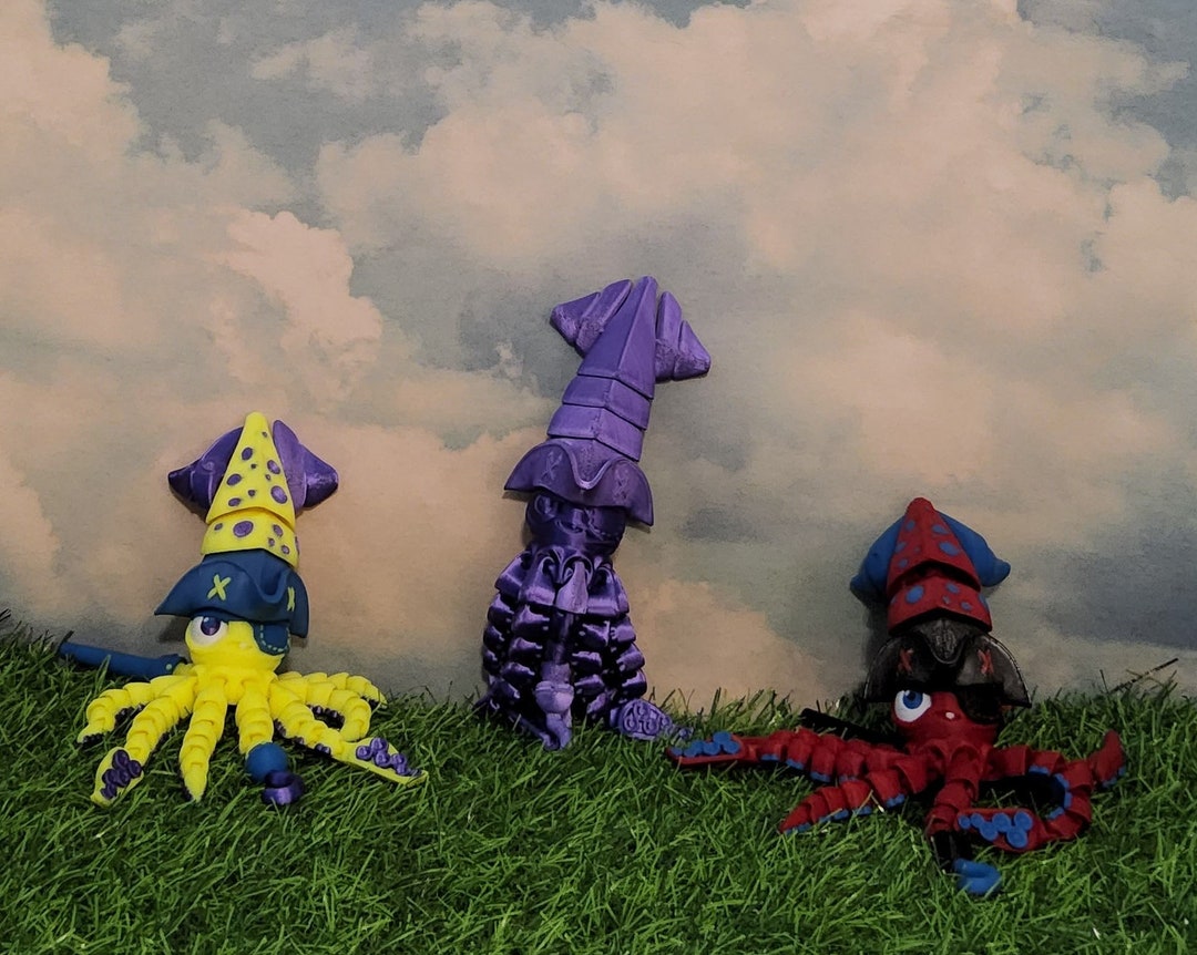Pirate Squid 3d Printed Multi Color Flexi Pirate Squid Flexible Pirate ...