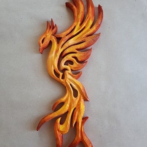 Handmade Wooden Phoenix Wall Carving - Fiery Yellow Firebird (15 Inch ...