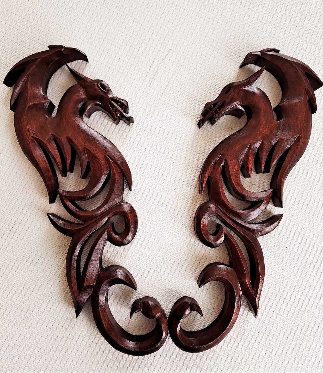 Two Mirror Dragons, Made to Order Wooden Dragons, Dragon, Wood Carving ...