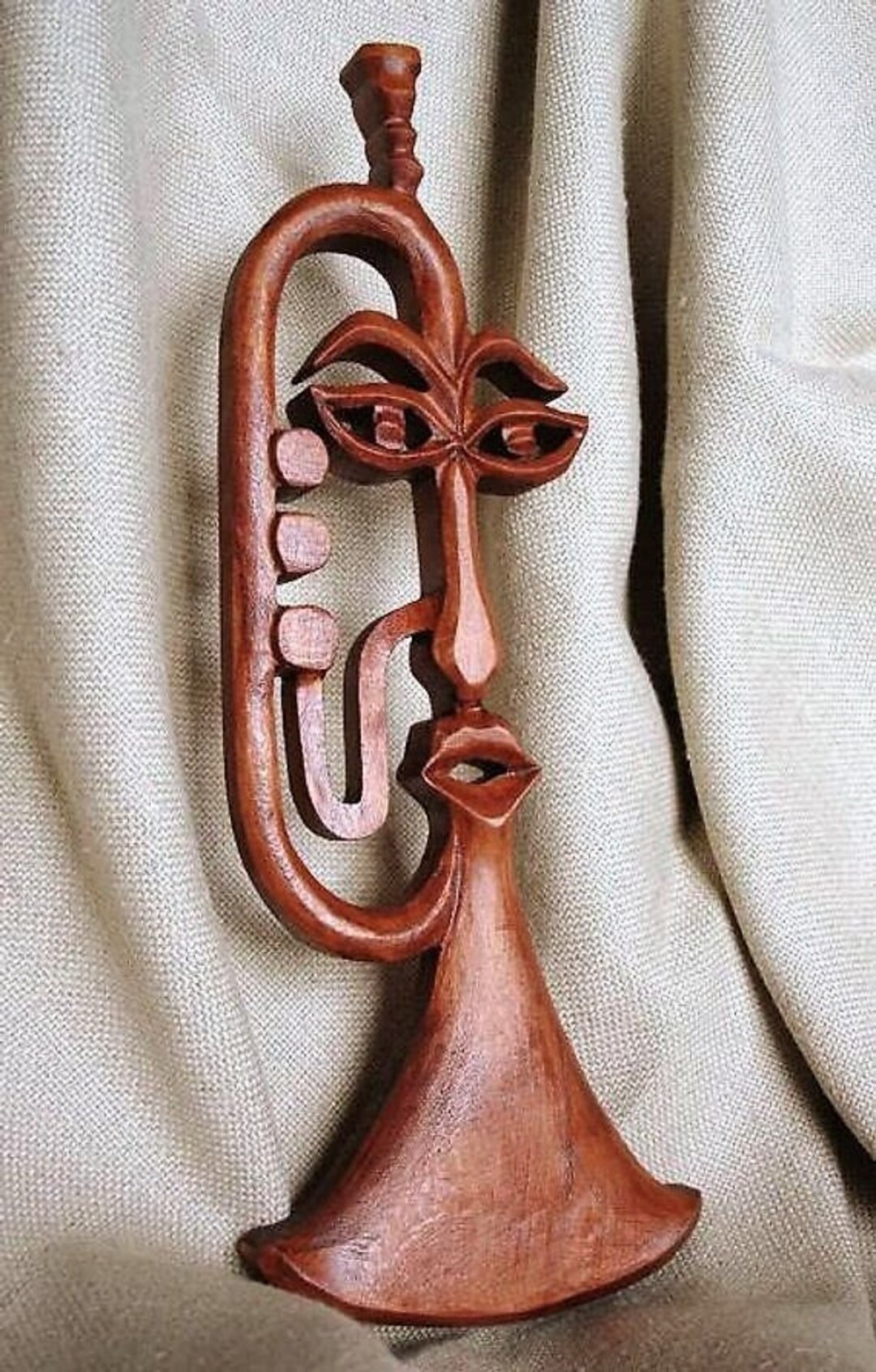 Trumpet, Wooden Trumpet, Trumpet Carving Wall, Wood Carving Trumpet ...