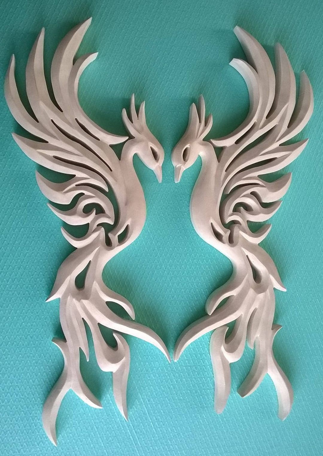 Two Phoenixes White Color, Phoenixes Carving Wall, Phoenix Bird ...