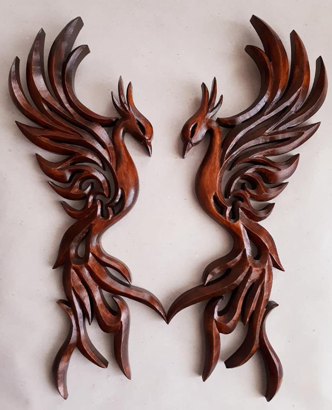 Phoenixes Carving Wall, Phoenix Bird, Handmade Phoenix, Wooden Phoenix ...