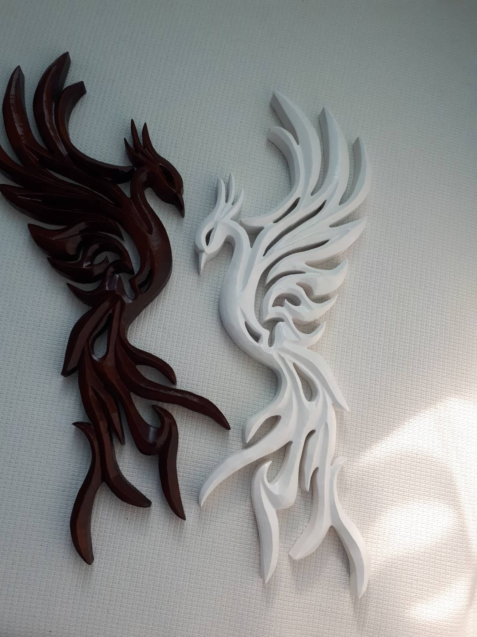 Two Phoenixes White and Brown Color Phoenixes Carving Wall - Etsy